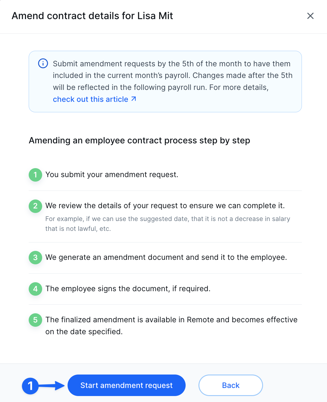 Request amendment to employee agreement – Remote