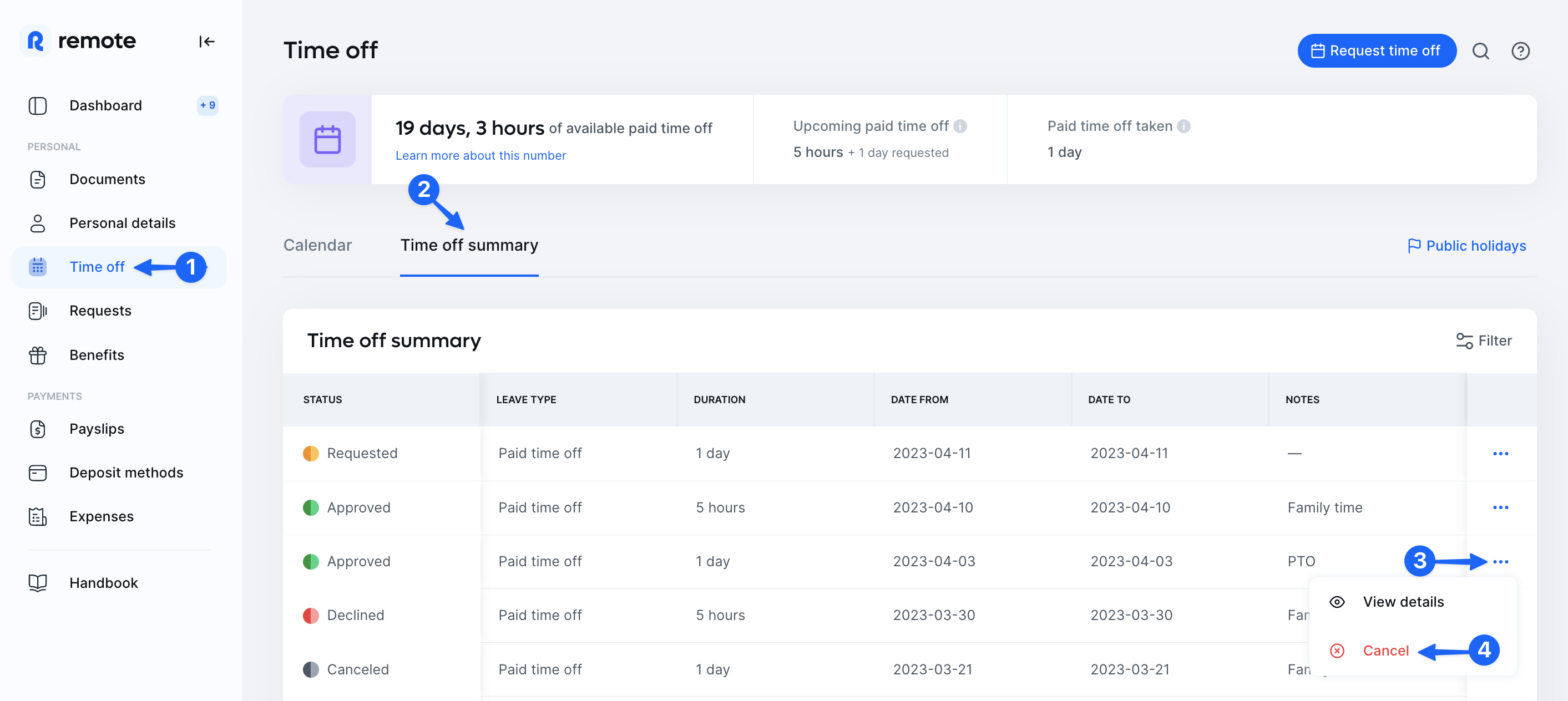 How to cancel a time off request – Remote