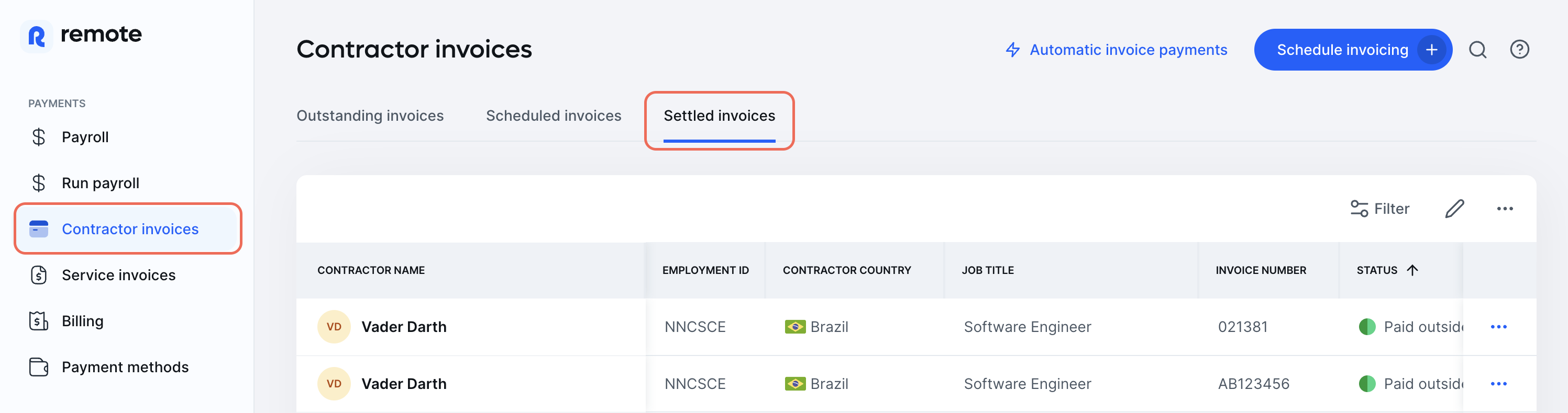 How to download a summary of contractor invoices – Remote