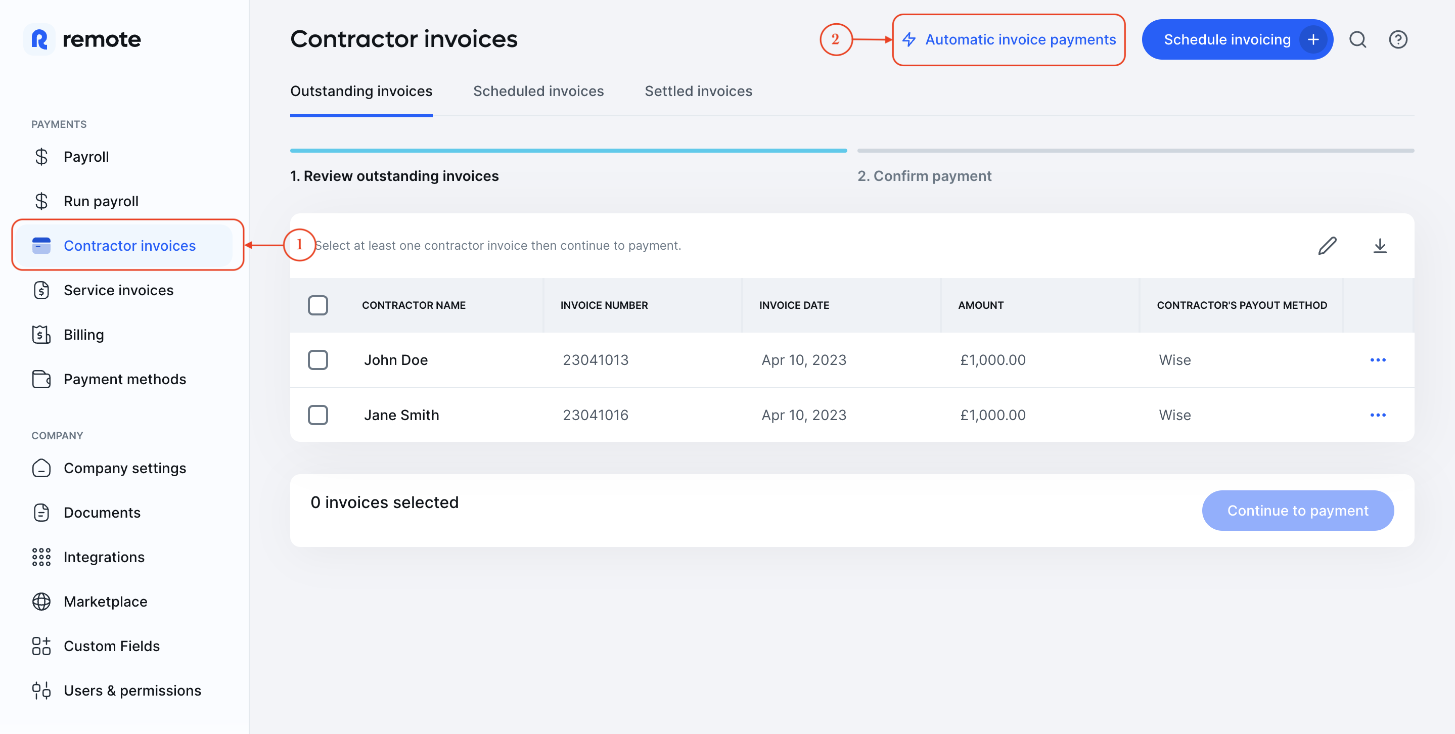 How to set up automatic payment for contractors' invoices – Remote