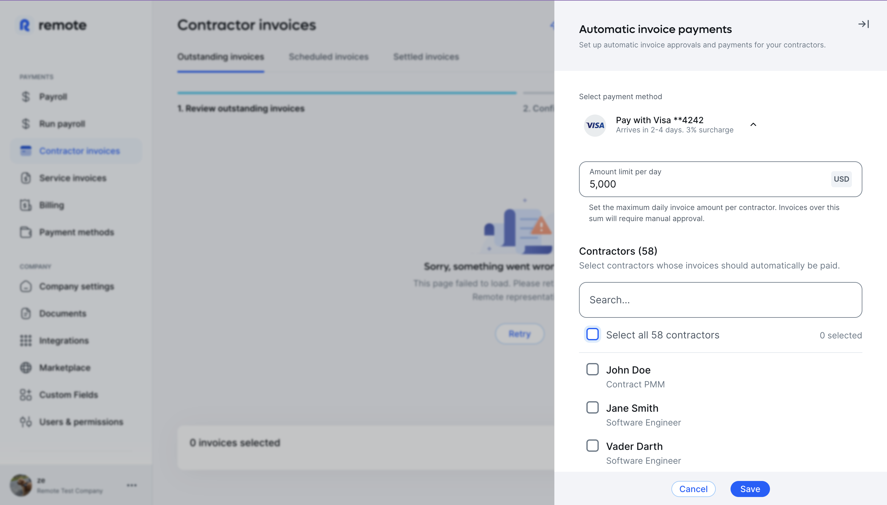How to set up automatic payment for contractors' invoices – Remote