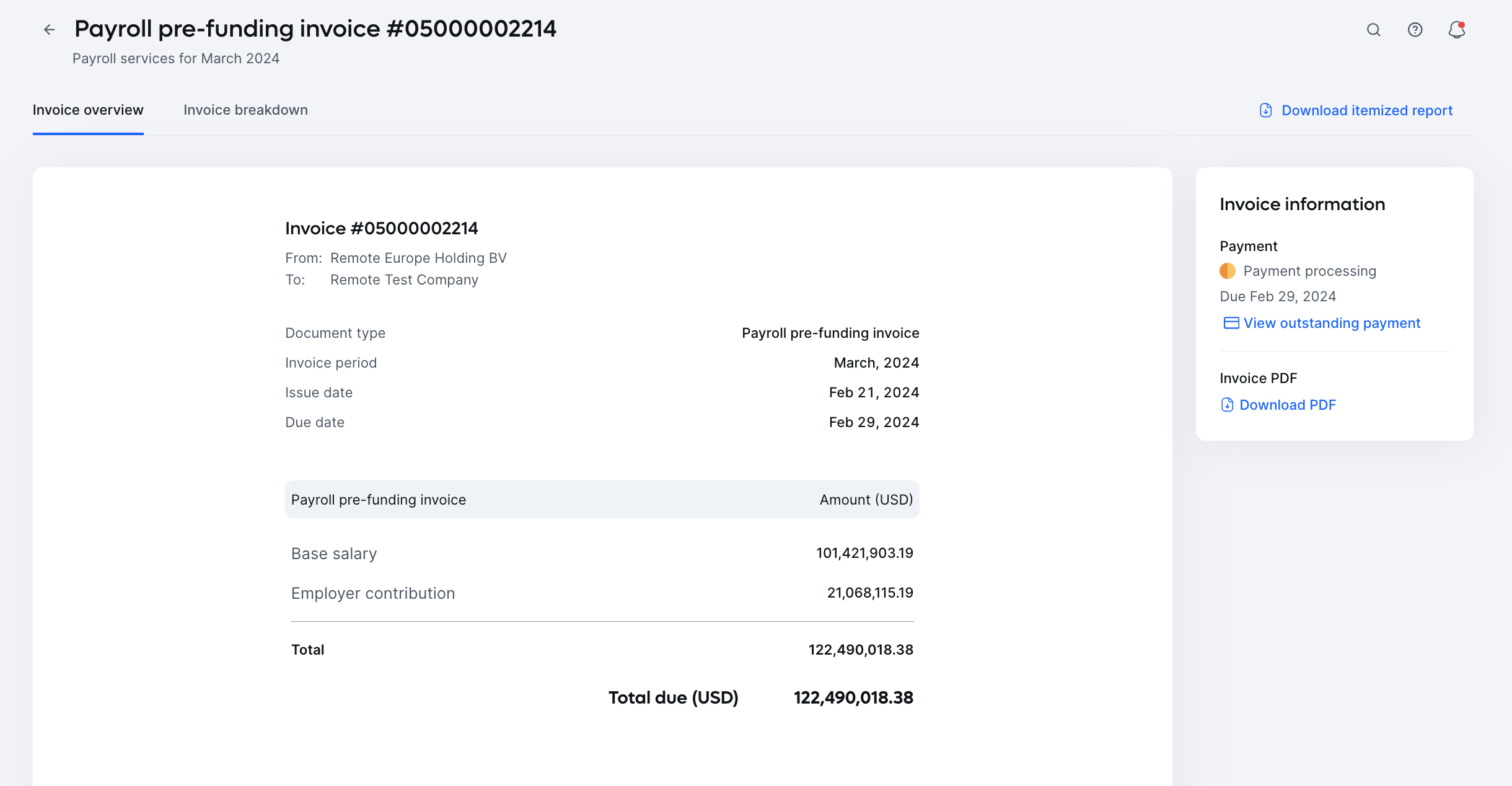 How do I view the breakdown per employee for my invoice? – Remote