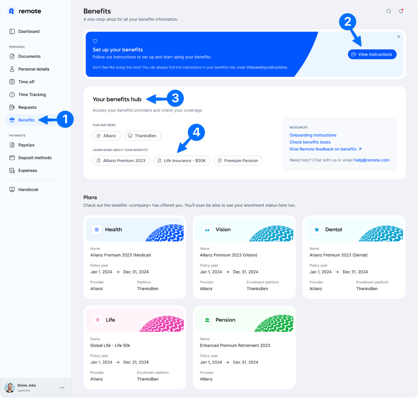 Where can I see my benefits on the Remote platform? – Remote