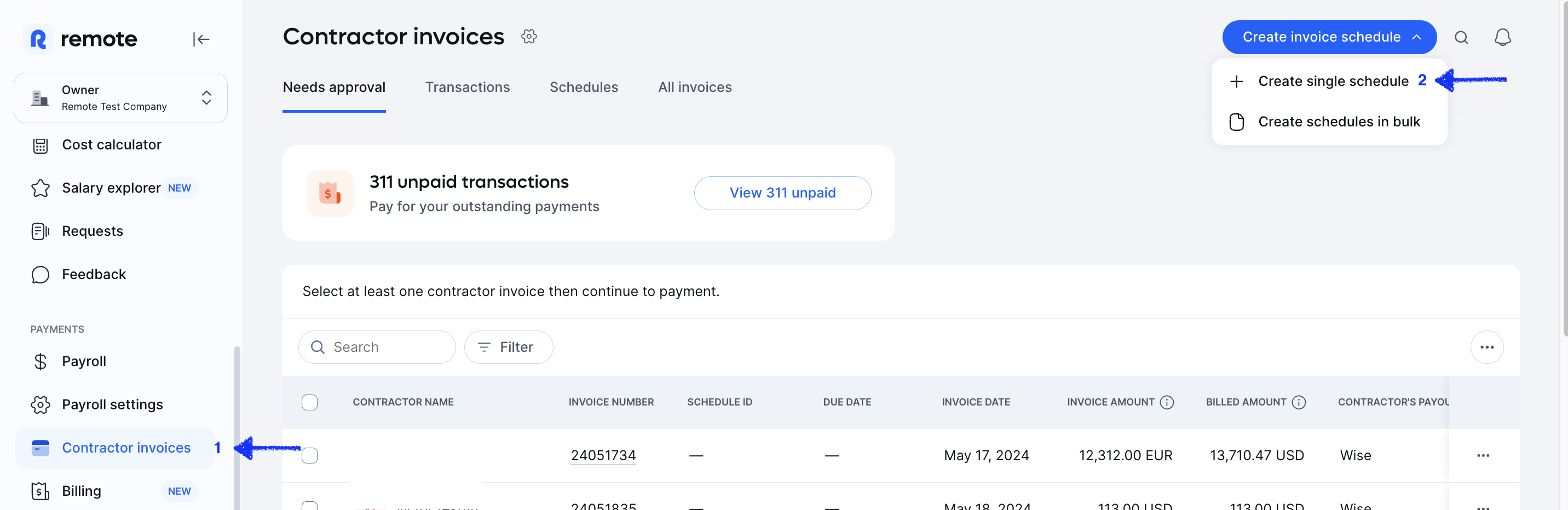 How to create a scheduled contractor invoice – Remote