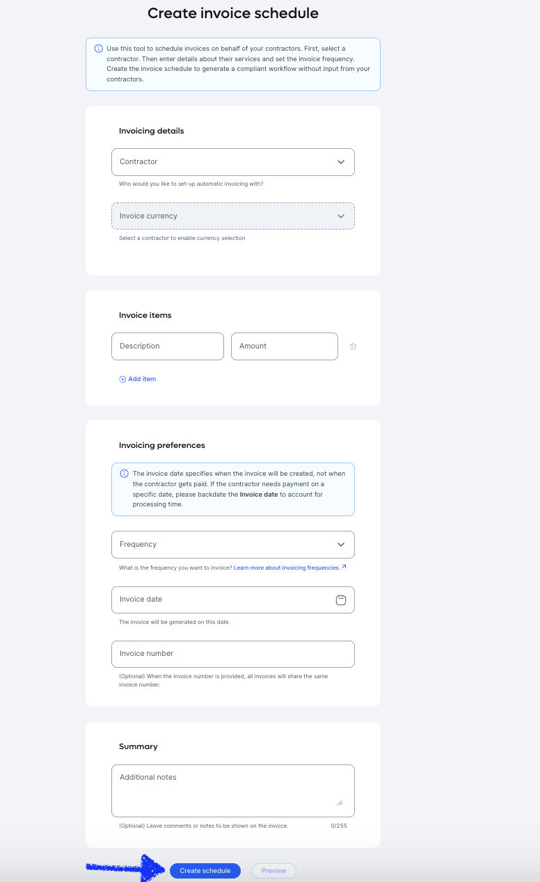 How to create a scheduled contractor invoice – Remote