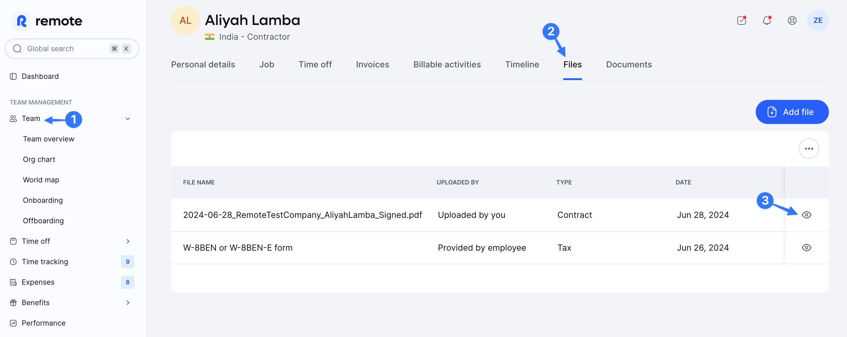 How to view and download an employee's signed contract – Remote
