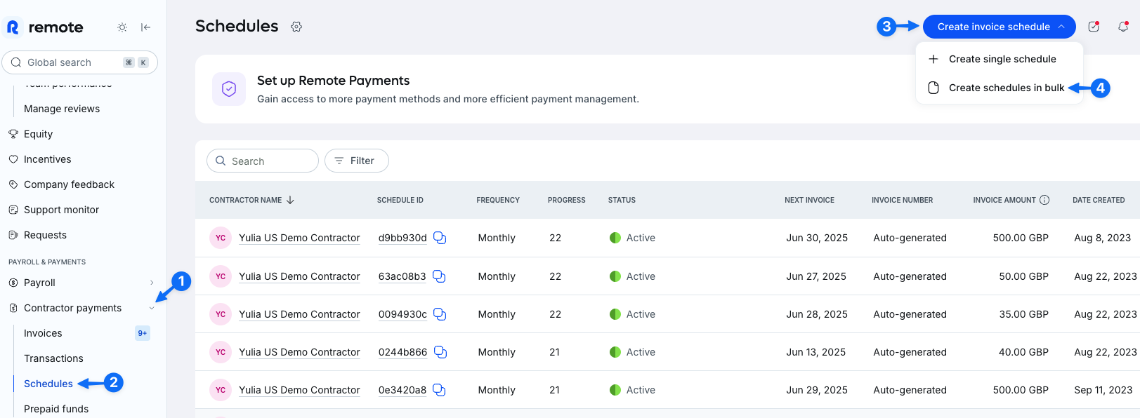 Invoice scheduling for Contractor of Record – Remote