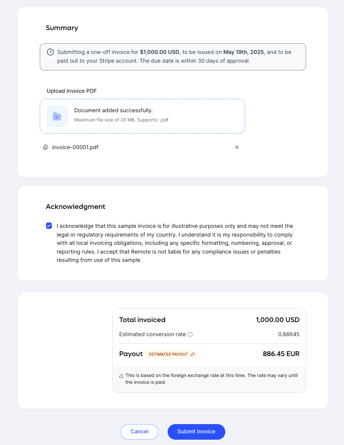 Invoice scheduling for Contractor of Record – Remote