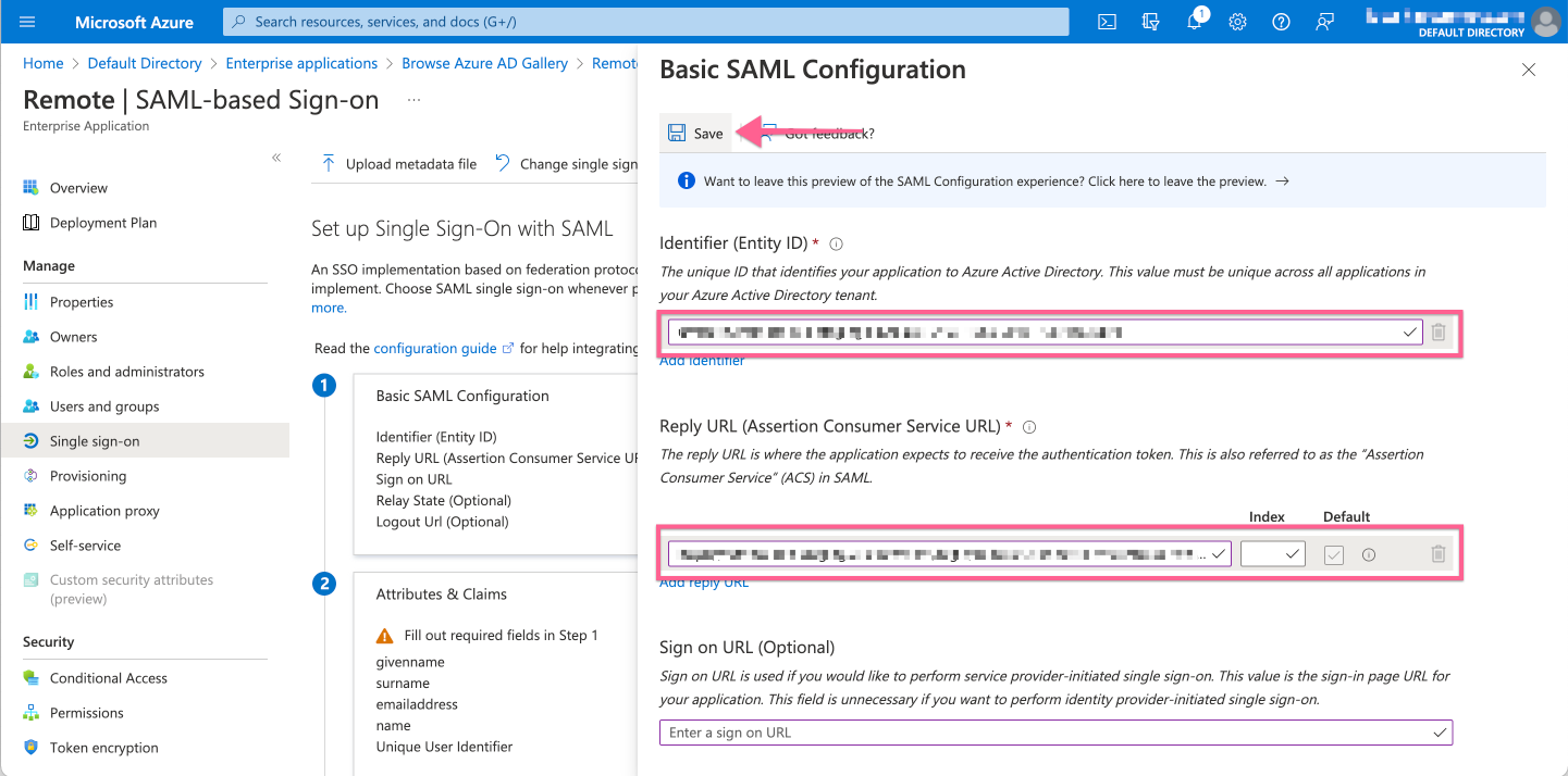 Setting up SSO in Remote with Azure AD – Remote